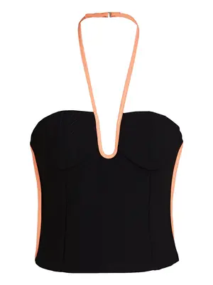 Paris Georgia Nassia Faux Leather-trimmed Crepe Halterneck Top - Black