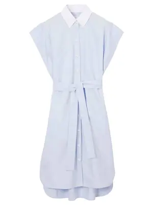 Burberry Belted Cotton Shirt Dress - Blue