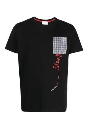 PORTS V Logo-embroidered Check-print T-shirt - Black