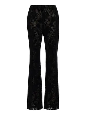 Oscar De La Renta Flocked Floral Lace Straight-leg Pants - Black