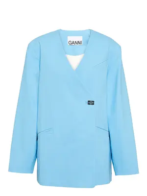 GANNI Cotton Blazer - Blue