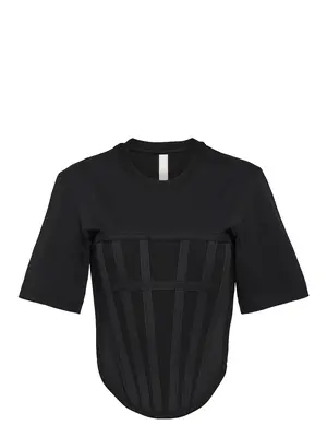 DION LEE Corset Cotton Jersey T-shirt - Black