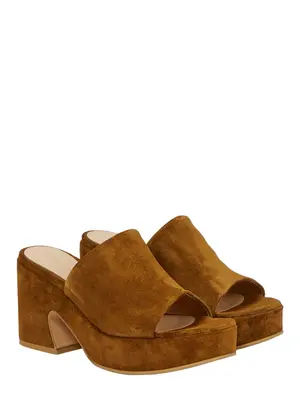 GIANVITO ROSSI Suede Platform Mules - Brown