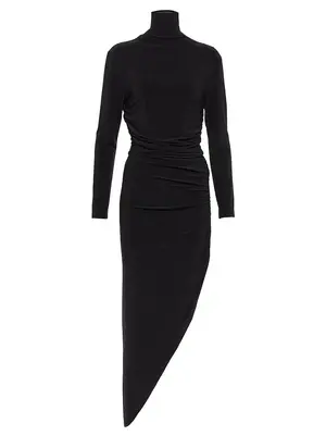 Norma Kamali Turtleneck Draped Jersey Maxi Dress - Black
