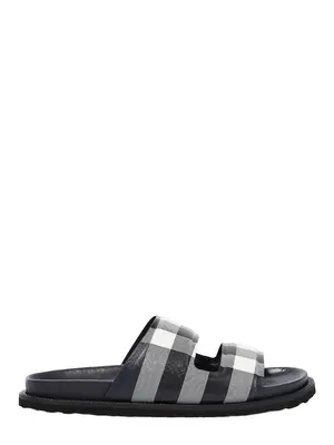 Burberry Checked Canvas Slides - Blue
