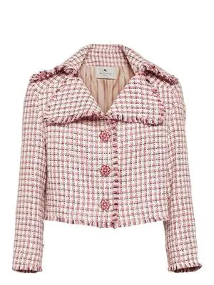 Etro Cropped Houndstooth Wool-blend Jacket - Multicoloured