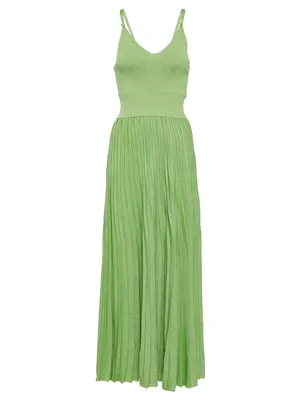 Proenza Schouler Pleated Metallic Knit Maxi Dress - Green