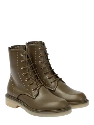 Max Mara Leather Combat Boots - Green