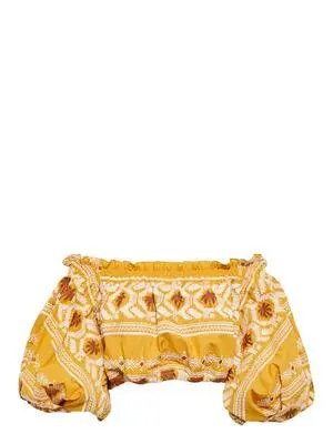 Johanna Ortiz Cañaveral Embroidered Cropped Top - Yellow