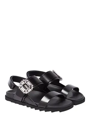 ROGER VIVIER Slidy Viv' Embellished Leather Sandals - Black