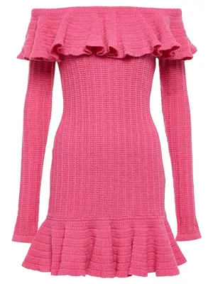 Blumarine Off-shoulder Ruffled Mini Dress - Pink