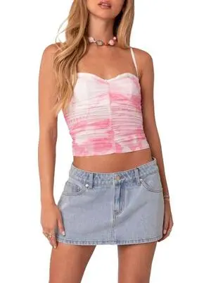 EDIKTED Evelyn Print Ruched Crop Camisole - Pink