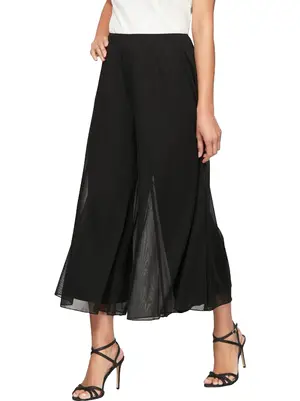 Alex Evenings Wide Leg Crop Mesh Panel Pants - Black
