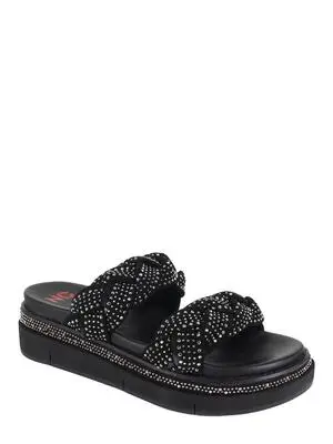 NATIONAL COMFORT Karena Braided Platform Slide Sandal - Black Suede