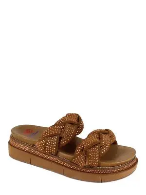 NATIONAL COMFORT National Comfort Karena Braided Platform Slide Sandal Tan Suede