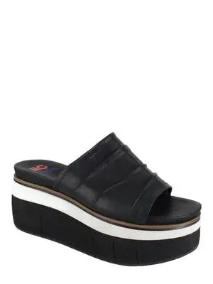 NATIONAL COMFORT Kayci Scrunched Platform Slide Sandal - Black Leather
