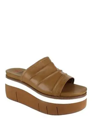 NATIONAL COMFORT Kayci Scrunched Platform Slide Sandal - Tan Leather