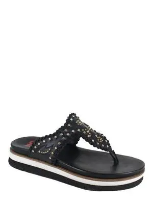 NATIONAL COMFORT Kamara Embellished Platform Flip Flop - Black Leather