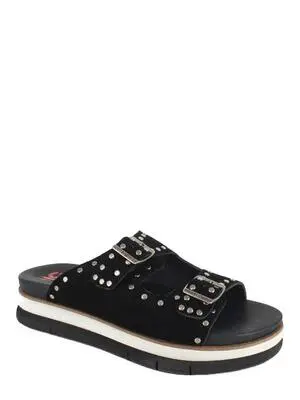 NATIONAL COMFORT Kynna Studded Platform Slide Sandal - Black Leather