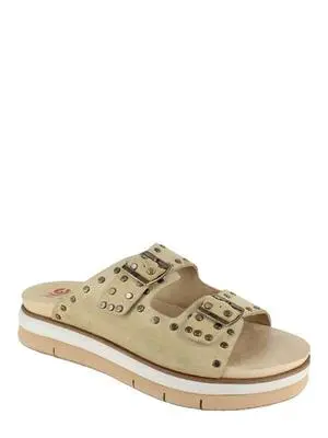 NATIONAL COMFORT Kynna Studded Platform Slide Sandal - Tan Leather