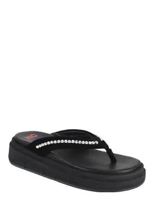 NATIONAL COMFORT National Comfort Kayra Crystal Platform Flip Flop Black Suede