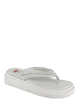NATIONAL COMFORT Kayra Crystal Platform Flip Flop - Ice White Suede