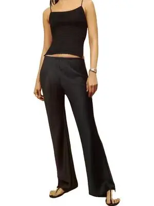 REFORMATION Gale Satin Mid Rise Bias Pant - Black