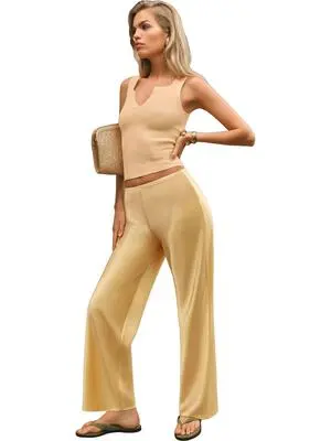 REFORMATION Gale Satin Mid Rise Bias Pant - Yellow
