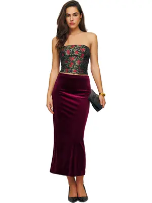 REFORMATION Maria Knit Midi Skirt Chianti Velvet