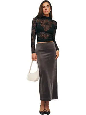 REFORMATION Maria Knit Midi Skirt Stone Velvet