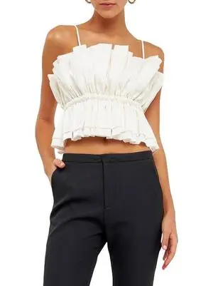 Endless Rose Endless Rose Sheen Ruffled Crop Camisole White