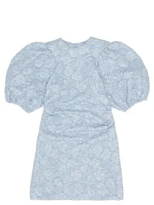 GANNI Stretch Jacquard Puff Sleeves Mini Dress - Blue