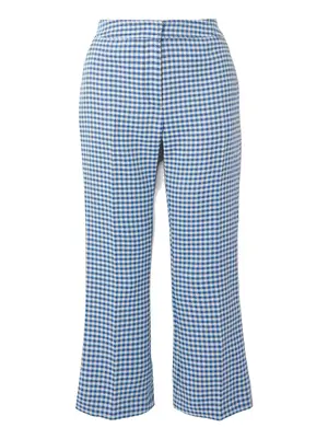 Marni Cropped Gingham Woven Flared Trousers - Blue
