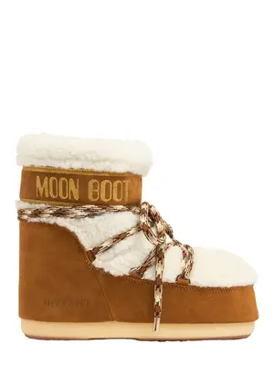 Moon Boot MOON BOOT Low Icon Shearling & Suede Boots Whiskey Offwhit