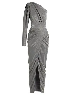 RHEA COSTA One-sleeve Glittered Gown - Silver