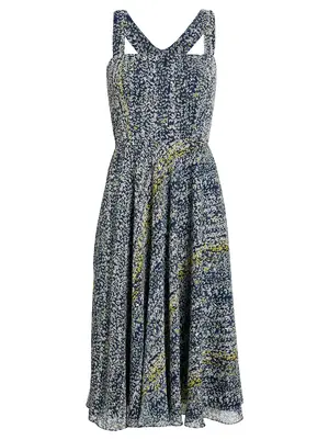 MIKAEL AGHAL Printed Metallic Fil Coupé Chiffon Midi Dress - Navy