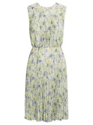 MIKAEL AGHAL Floral-print Plissé Chiffon Dress - Light Green
