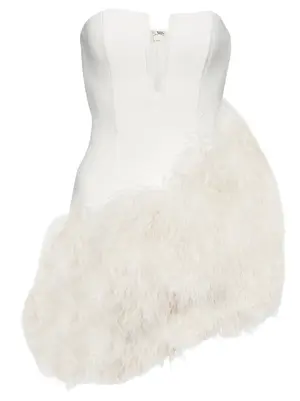 David Koma Bridal Feather-trimmed Mini Dress - White