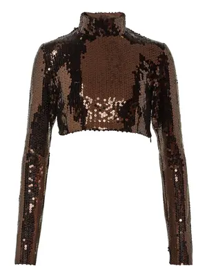 TALLER MARMO Cherilyn Sequined Crop Top - Brown
