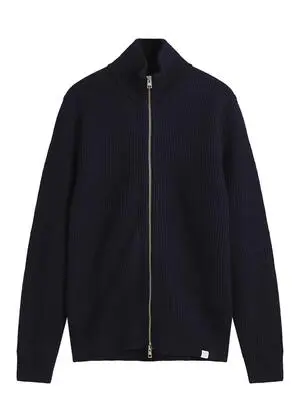 Norse Projects Hagen Cotton Full Zip Knit - Dark Navy