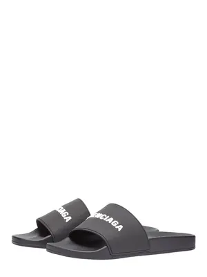 Balenciaga Balenciaga Logo Pool Slides Black White