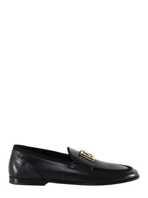 Dolce & Gabbana Leather Loafer With Logo Detail - Black