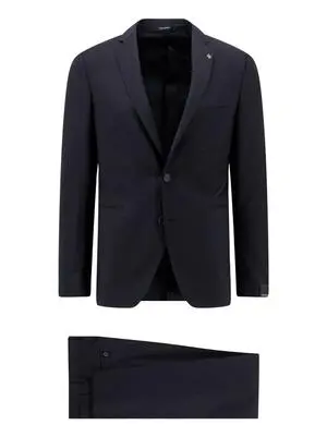 Tagliatore Virgin Wool Suit With Removable Iconic Brooch - Blue