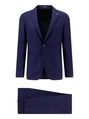 Tagliatore Virgin Wool Suit With Removable Iconic Brooch - Blue