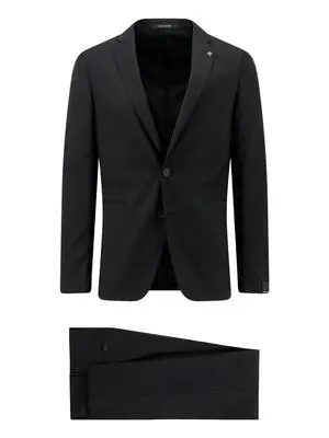 Tagliatore Virgin Wool Suit With Removable Iconic Brooch - Black