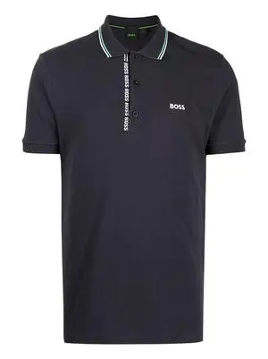 BOSS Logo-embroidered Cotton Polo Shirt Blue