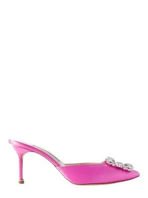 MANOLO BLAHNIK Manolo Blahnik Hangisimu 70 Crystal-Embellished Satin Mules