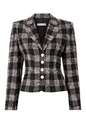 Alessandra Rich Checked Wool-blend Bouclé Blazer - Black