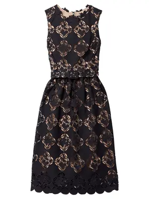 Oscar De La Renta Belted Guipure Lace Midi Dress Black