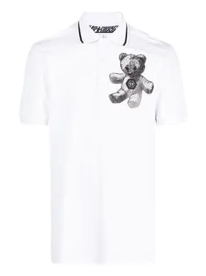 Philipp Plein Paisley Teddy Bear Polo Shirt - White